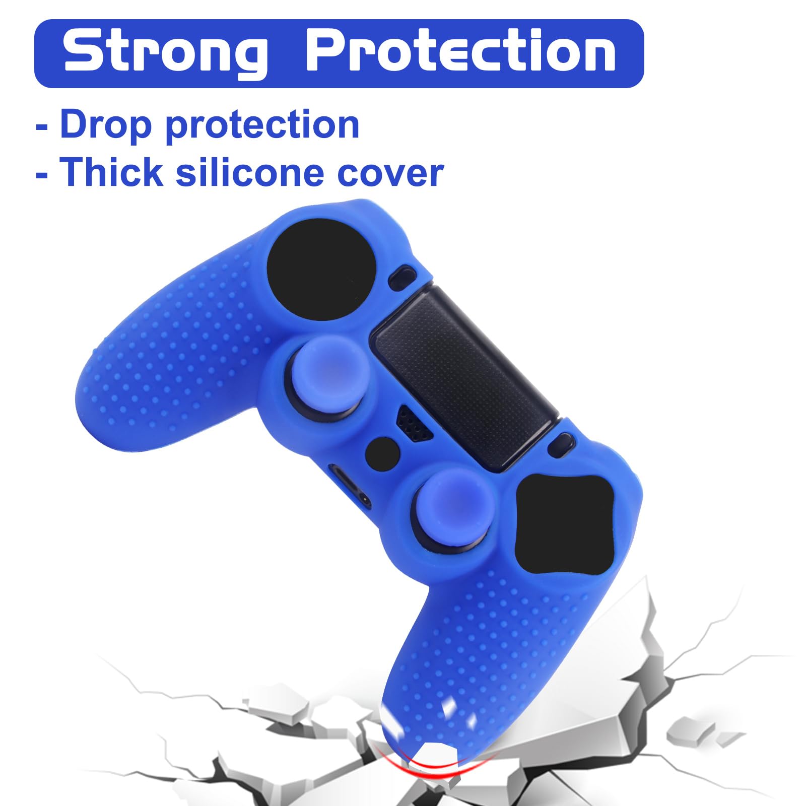 Silicone Cover Compatible with PS4 Controller, Anti-Slip Silicone Controller Skins Protector Compatible with /PS4 Slim/PS4 Pro Controller with 4 Pairs of Thumb Grips, 1Pieces Blue