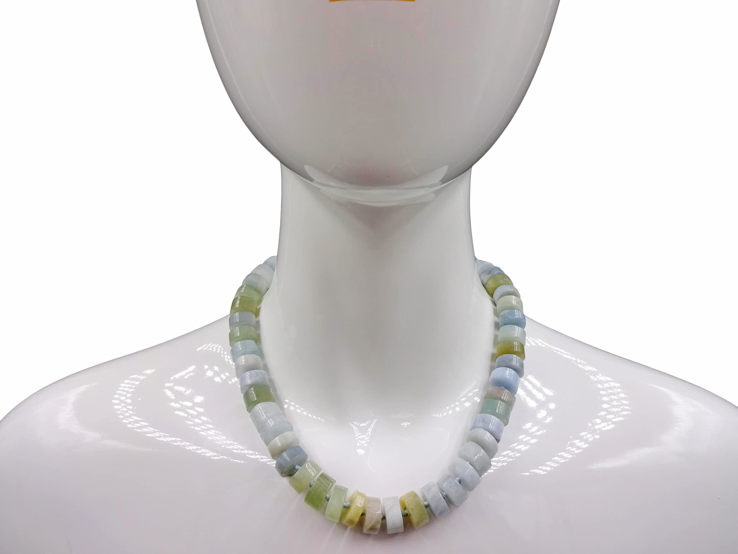 MGR MY GEMS ROCK! Beaded Button-Shape Aquamarine Statement Necklace. Non-Treated Aquamarine Stone Necklace. Collar Necklace, 18-19.50β Long.
