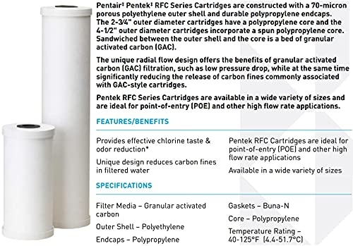 Pentair Pentek RFC-BB Big Blue Carbon Water Filter, 10-Inch, Whole House Heavy Duty Radial Flow Carbon Replacement Cartridge with Granular Activated Carbon (GAC) Filter, 10" x 4.5", 25 Micron