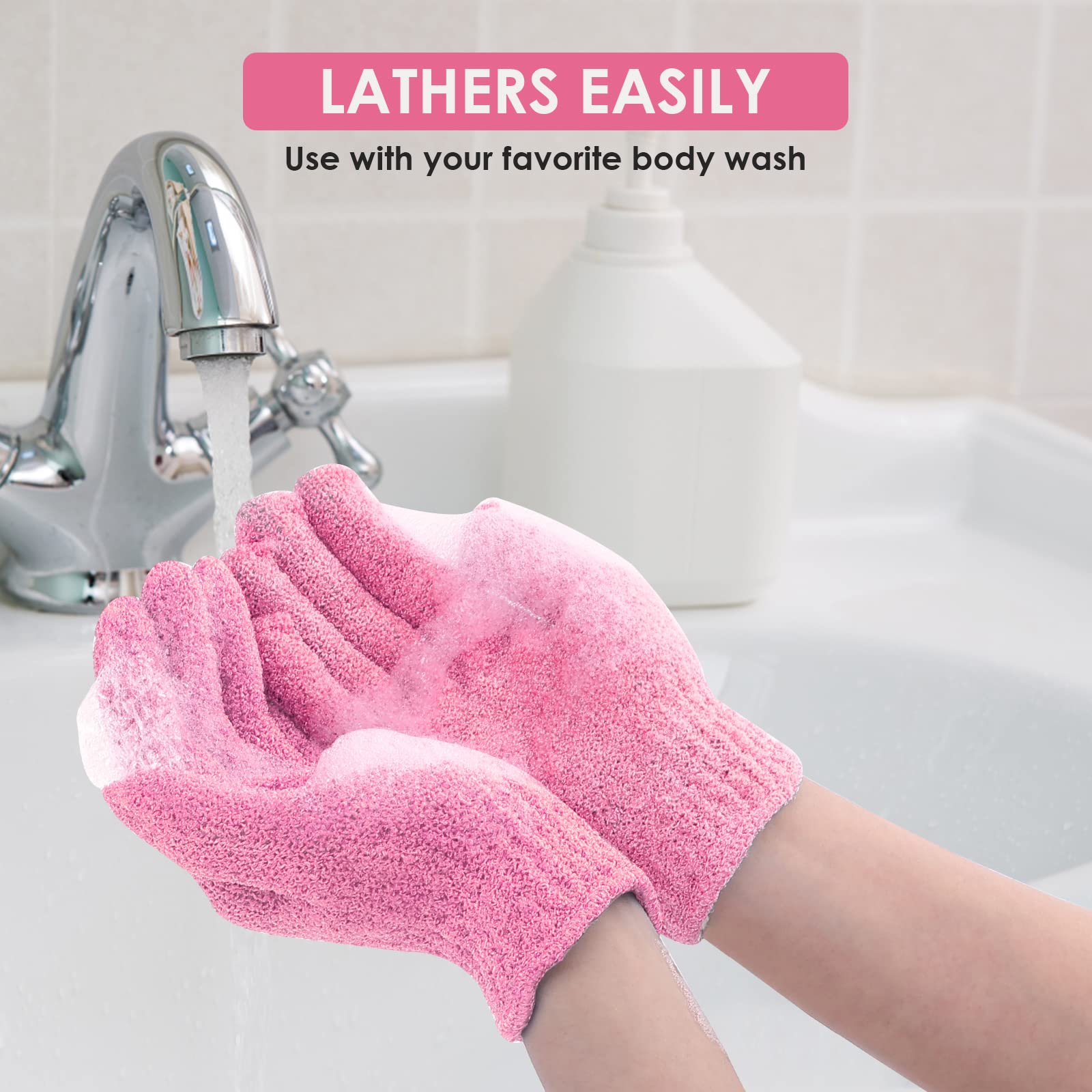 WLLHYF 2 Pcs Exfoliating Shower Gloves, Double Sided Exfoliating Bath Gloves 100% Nylon Deep Clean Body Scrubber Bathing Accessories for Women Men Exfoliation Mitt Beauty Massage Spa