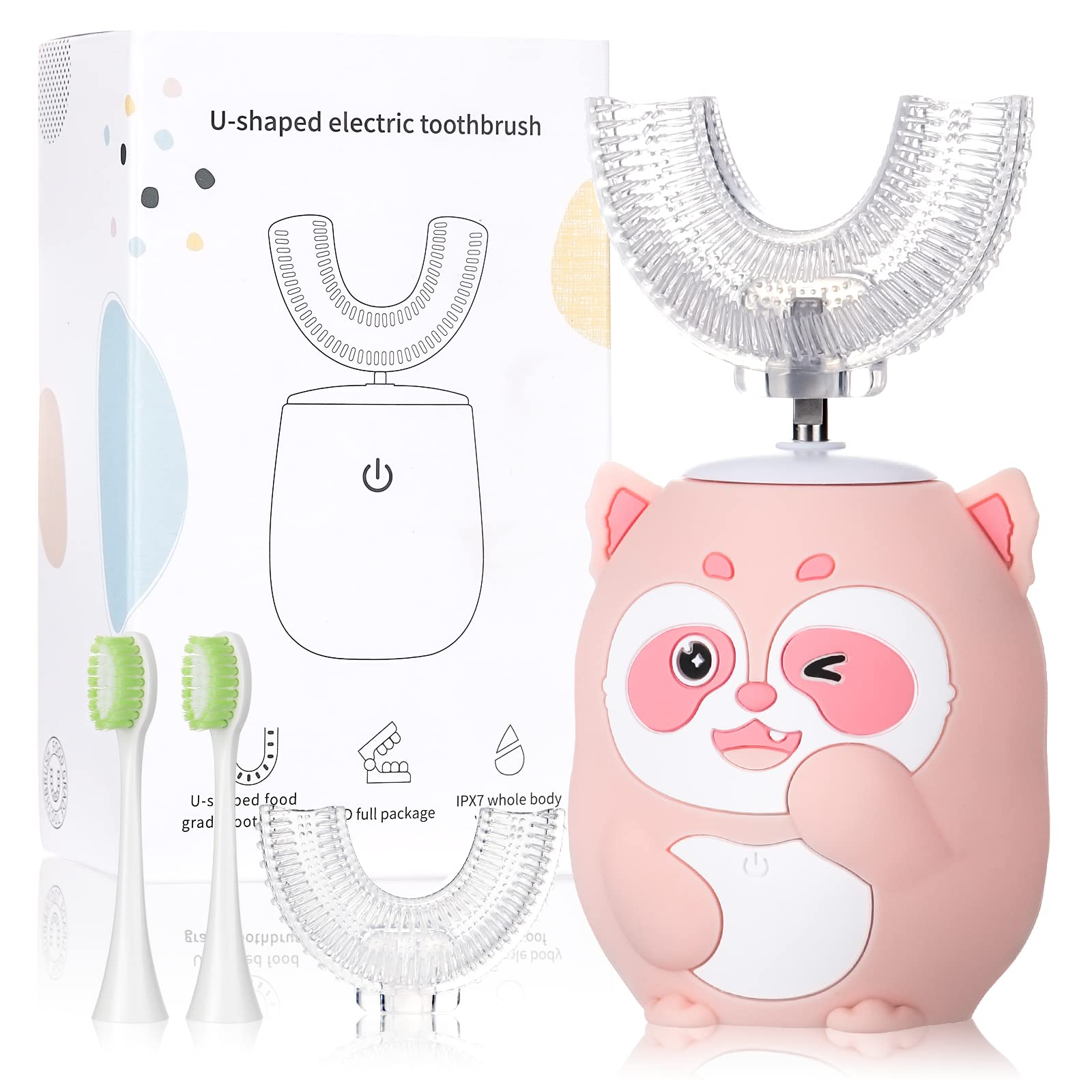 U Shaped Electric Toothbrush with IPX7 Waterproof, 6 Cleaning Modes for Kids Age 2+ (Pink)