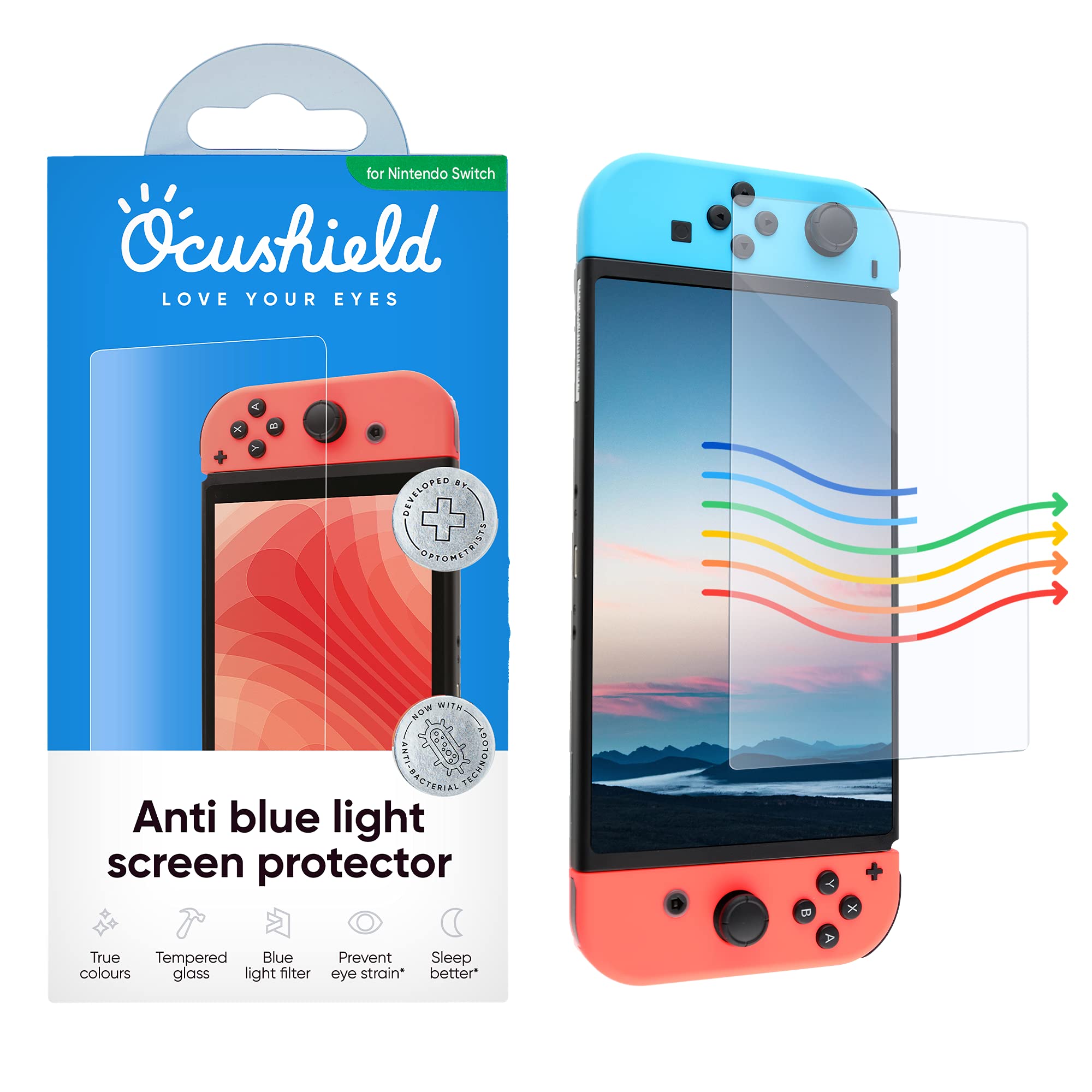Ocushield Anti Blue Light Tempered Glass Screen Protector for Nintendo Switch Lite Console - Protect Kids Eyes from Strain and Fatigue