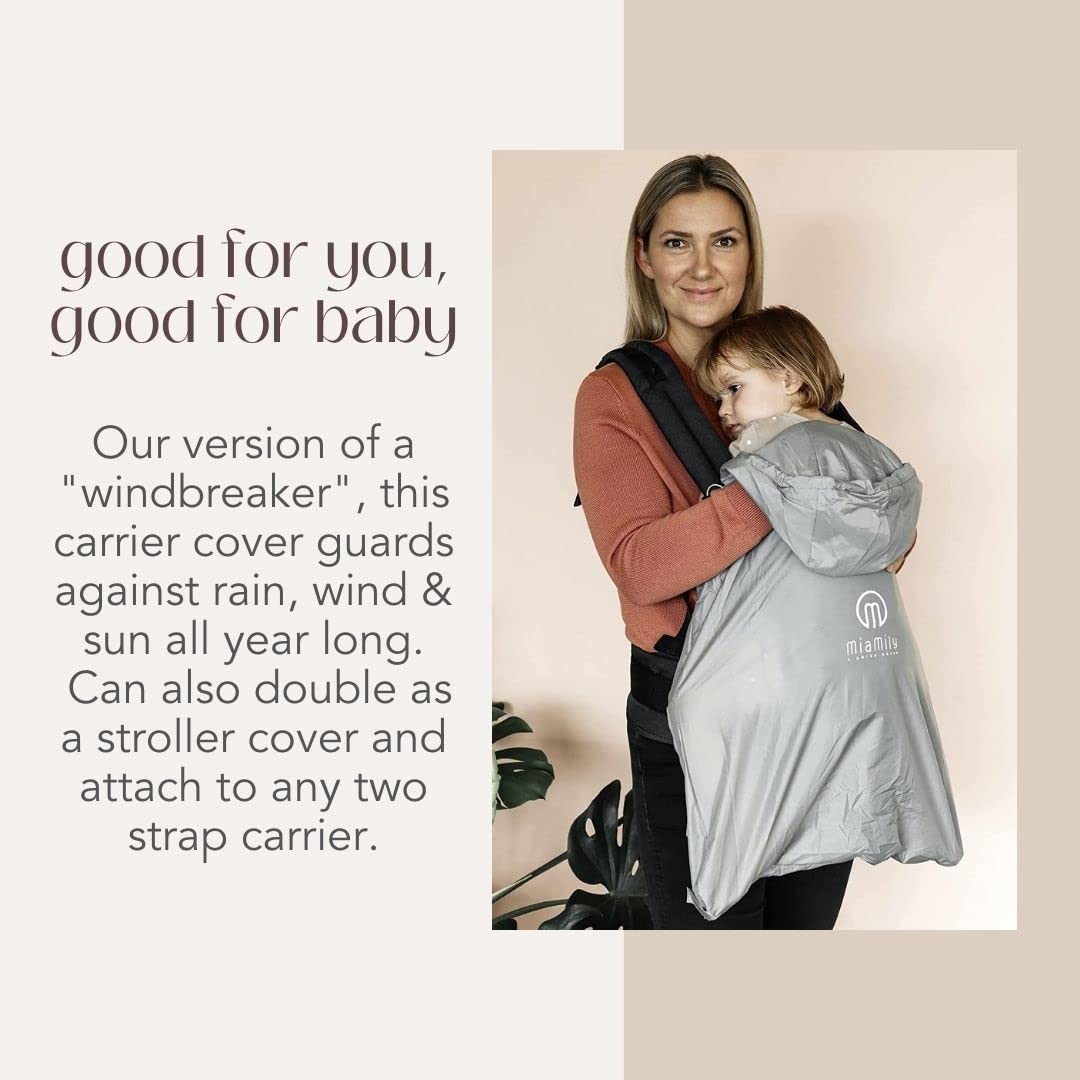 MiaMily Universal Summer Cover for Wind and Rain, with Hood, Universal, Waterproof and Windproof Baby Carrier Cover, Grey
