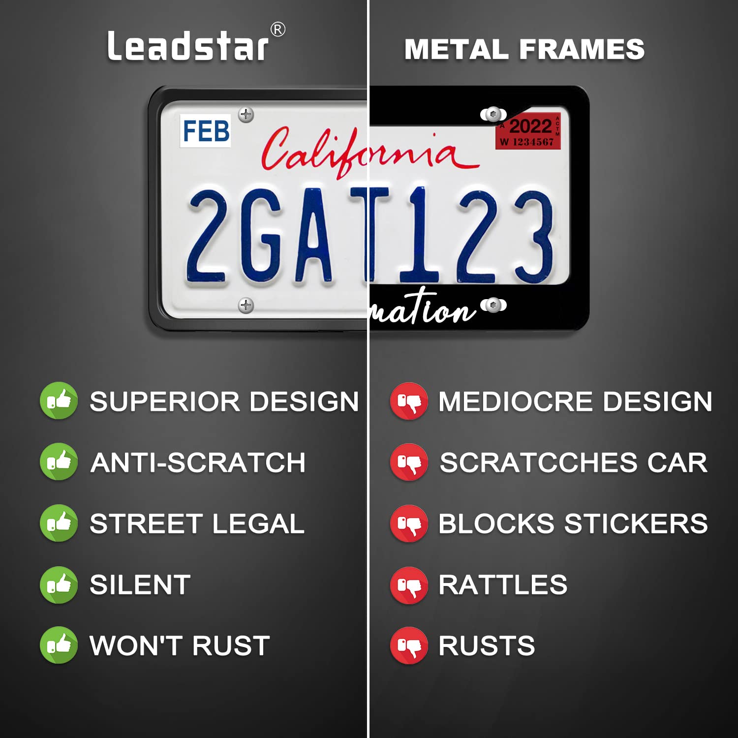 License Plate Frames, Leadstar 2 Pack Black TPU Car License Plate Cover, Universal US Car License Plate Bracket Holder. Rust-Proof, Rattle-Proof, Weather-Proof with Drainage Holes Car Accessories