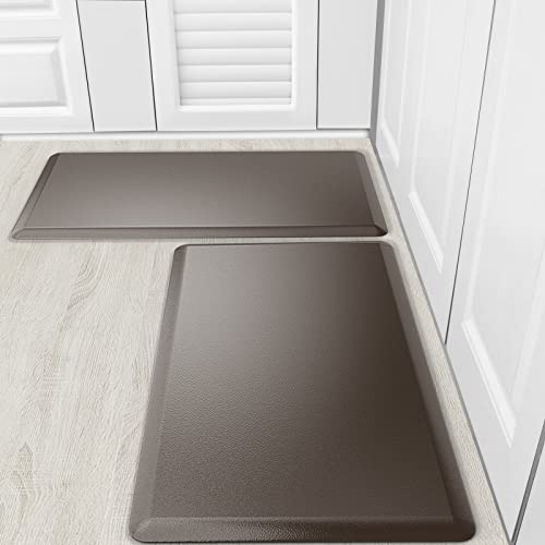 Kitsure Kitchen Mats - 2-PCS Anti-Slip & Durable Kitchen Rugs, Anti-Faigue Mats for Kitchen Floor, Easy-to-Clean & Comfortable Standing Desk Mats 17.3"x30"+17.3"x47"(Gray)