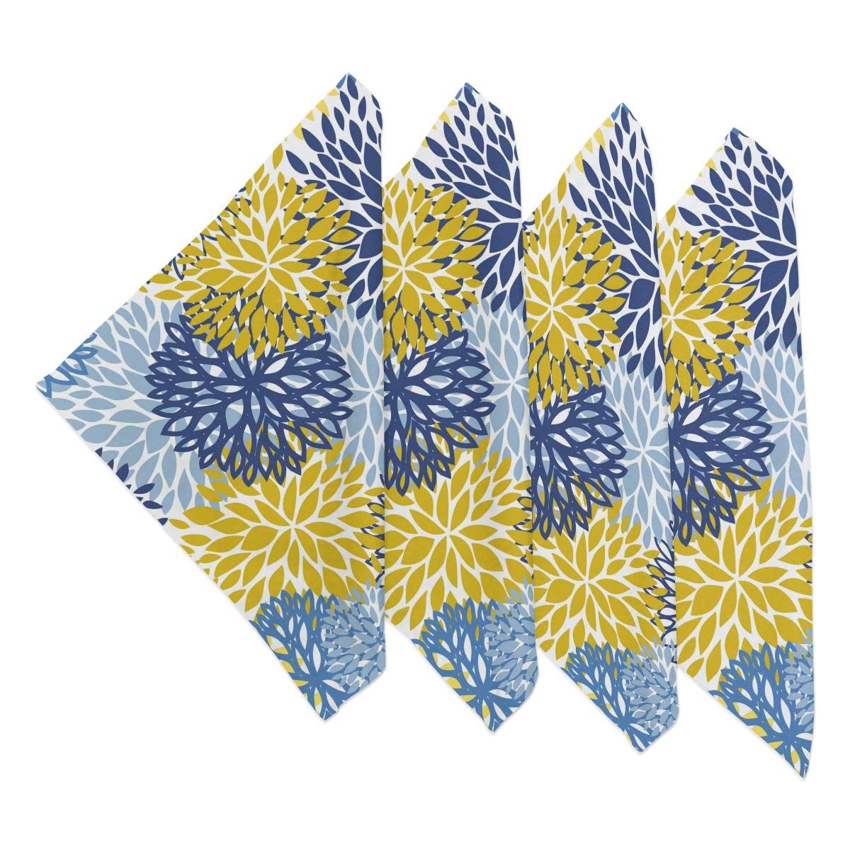 My Daily Dahlia Floral Square Placemats Set of 4, Blue Yellow Flowers Heat Resistant Washable Table Place Mats for Dining Kitchen