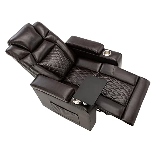 Motion Recliner with USB Charging Port and Hidden Arm Storage, Home Theater Seating with 2 Convenient Cup Holders Design and 360° Swivel Tray Table