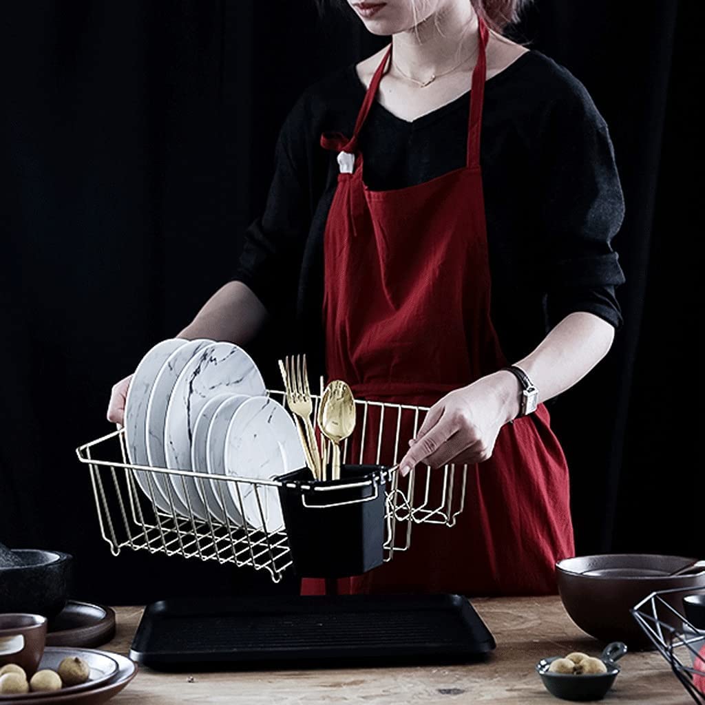 OLOTU Stable 1-Tier Dish Rack with Drainboard,Multifunctional Metal Utensil Holder for Kitchen Countertop,Durable Home Accessories,Black Dish Drying Rack