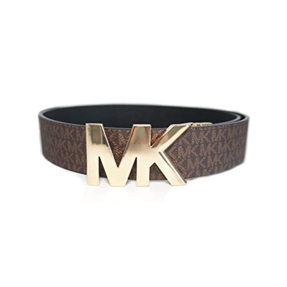 Michael Kors 38mm Leather Reversible MK Logo Plaque Buckle Belt (Brown/Black, M)
