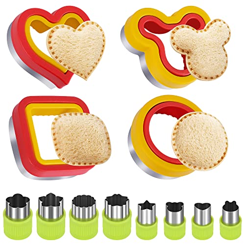 Sandwich Cutter and Sealer 12 Pcs - Fruit Vegetable Cutter Shapes - Bread Decruster Sandwich Pancake Uncrustables Maker DIY Cookie Cutters for Kids Lunch Bento Box - Heart Square Circle Mickey Mold