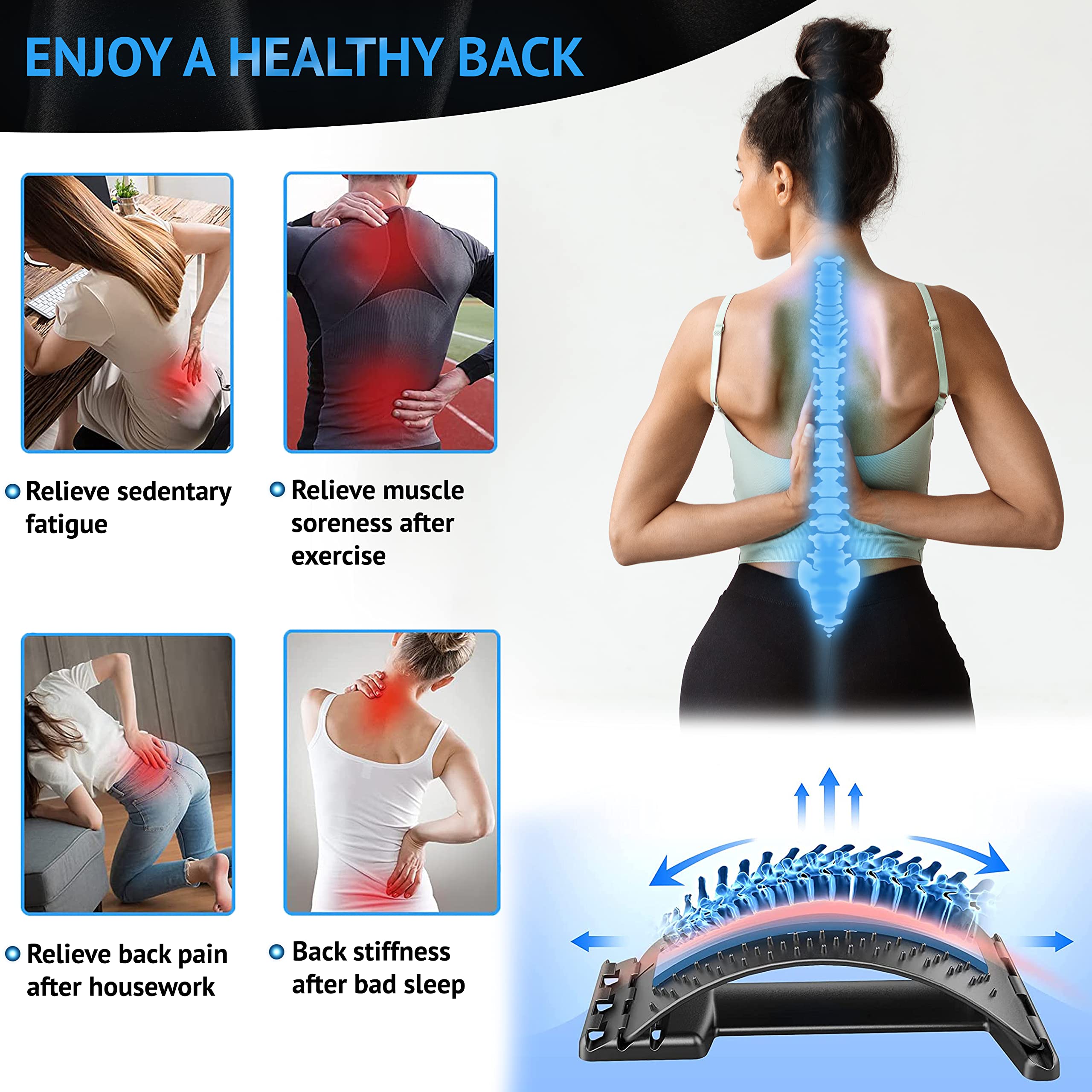 NEOATHLETE Back Cracker - Extra Silicone Pad and Chair Strap for Office Chair - Helps with Sciatica Pain Relief, Lower Back Pain Relief - Lumbar Back Stretcher - Spine Deck Board - Spine Corrector