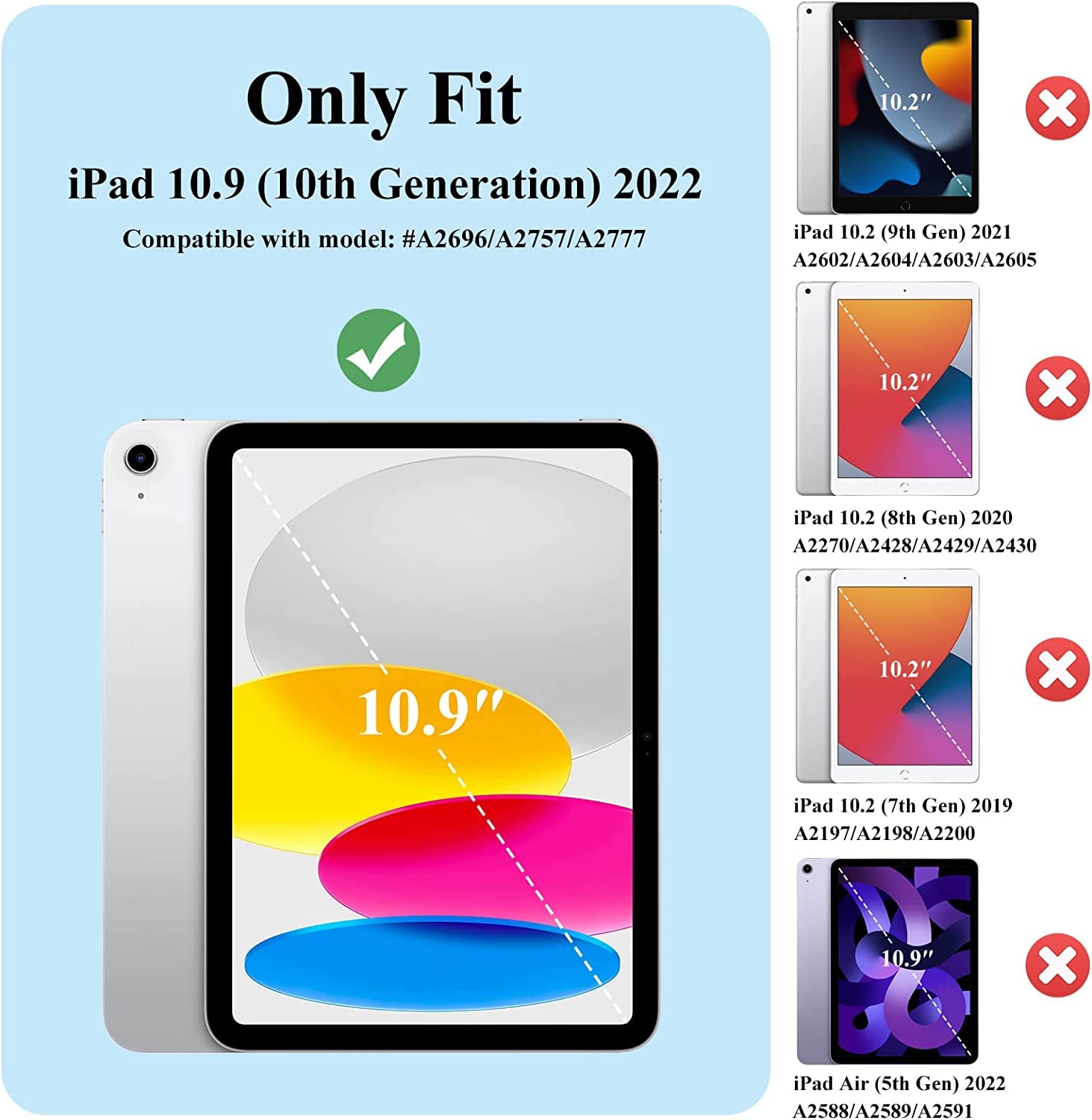 TIRIN Kids Case for New iPad 10th Generation 10.9 inch 2022 - with Built-in Screen Protector, Covertible Durable Lightweight Shockproof Handle Stand Kid-Proof 10.9β iPad 10th Gen Case for Kids, Blue