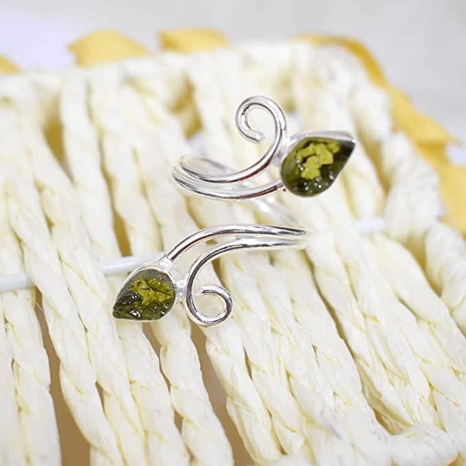 Moldavite Gemstone Ring/Healing Moldavite/Silver Plated Synthetic Moldavite/Green Moldavite Gemstone Ring (5 US)