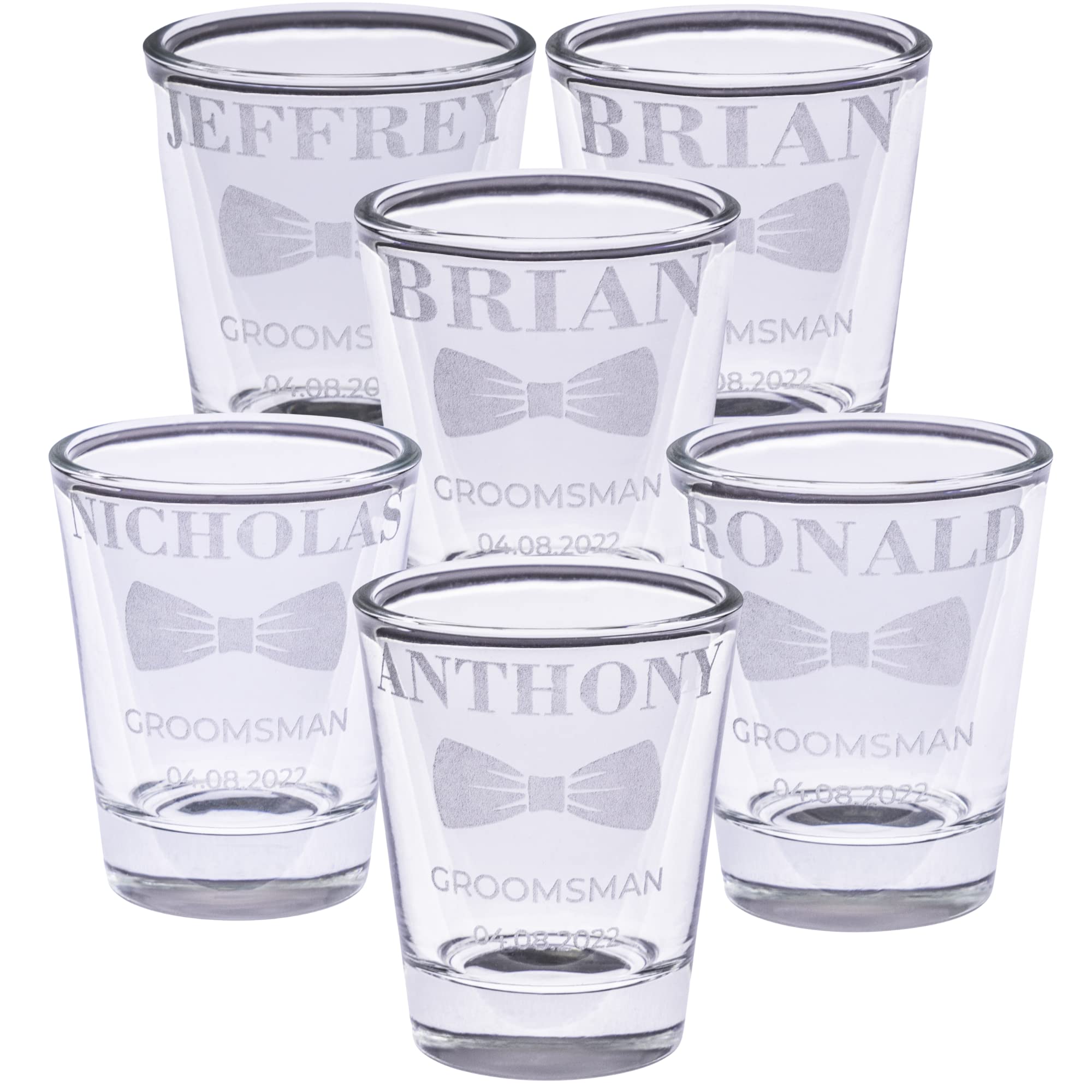 Personalized Shot Glasses Set of 6 β Groomsmen Glasses Drinking Set β Custom Drinking Glasses β Engraved Shot Glass Gifts for Men, Wedding, Best Man, Anniversary