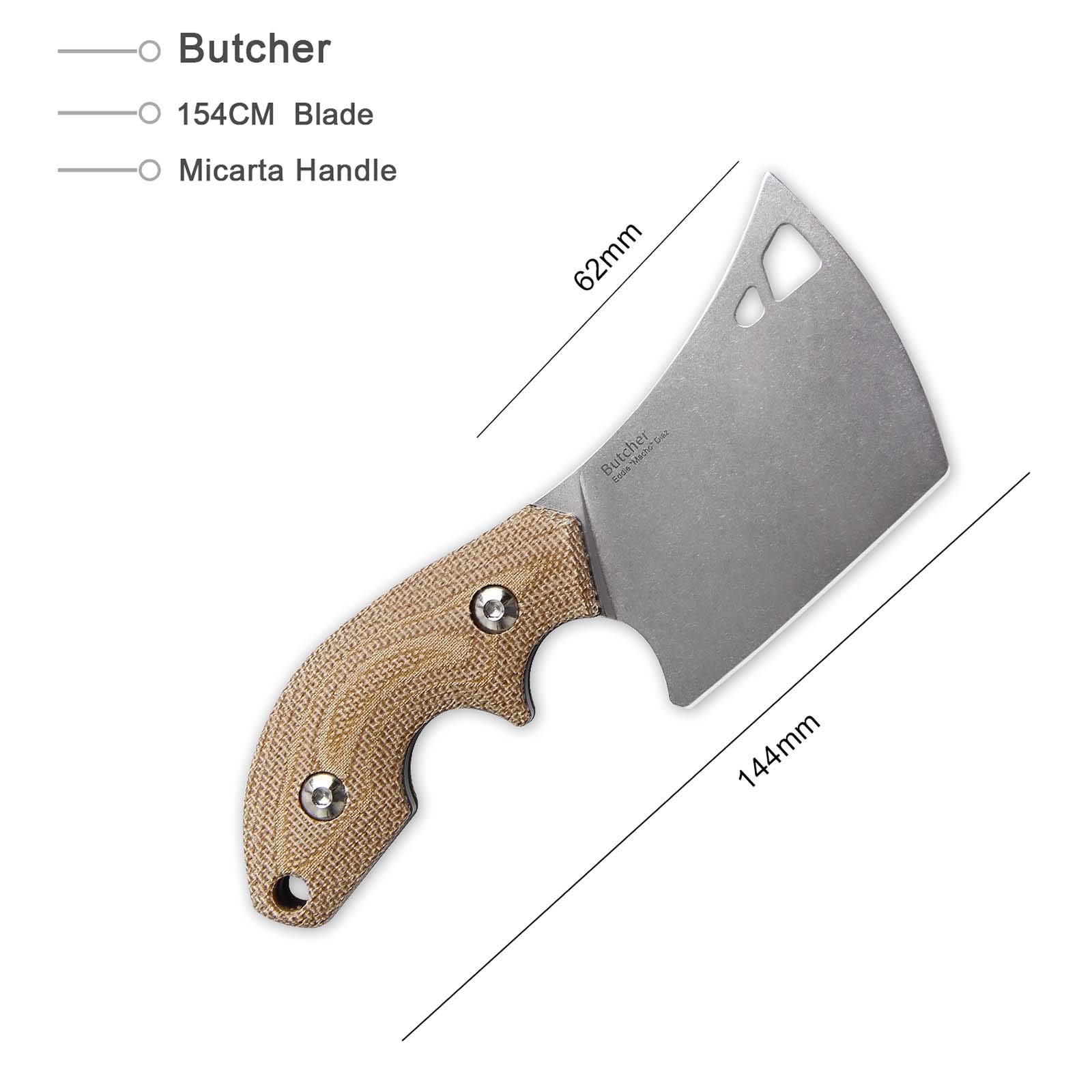 Kizer Fixed Blade Knife, 154CM Blade and Brown Micarta & G10 Handle Camping Knife with Sheath,Butcher 1039C2
