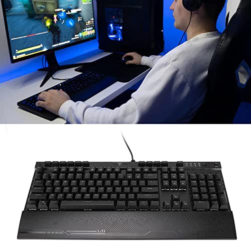 Waterproof Mechanical Keyboard, E Sports RGB Backlight Blue Switch Gaming Keyboard with Detachable Palm Rest, Macro Programming Wired Keyboard for Office