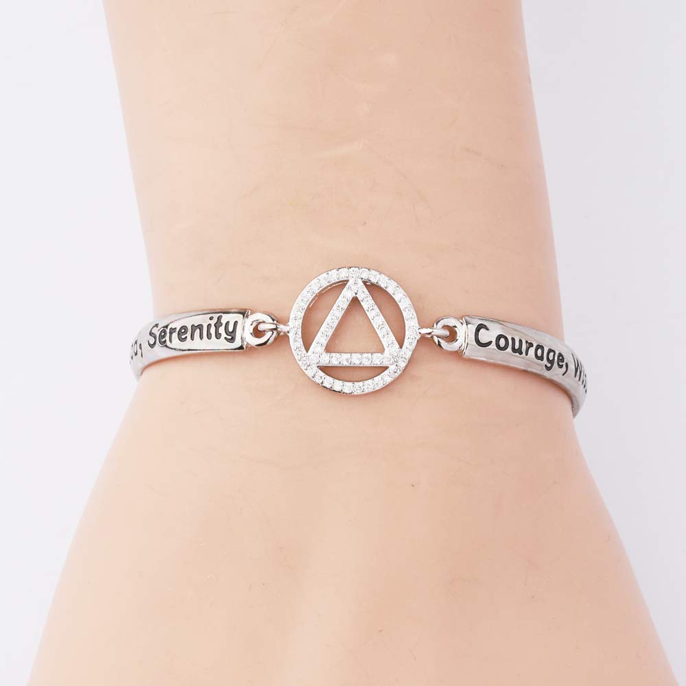 KUIYAI AA Recovery Bracelet Serenity Prayer Alcoholics Anonymous Jewelry Serenity Courage Wisdom Sobriety Gift (Silver Bracelet)