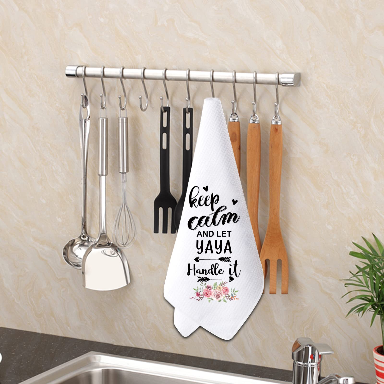 PXTIDY Yaya Kitchen Towel Yaya Gifts Keep Calm and Let Yaya Handle It Flour Sack Towel Kitchen Dish Towel Sweet Housewarming Gifts