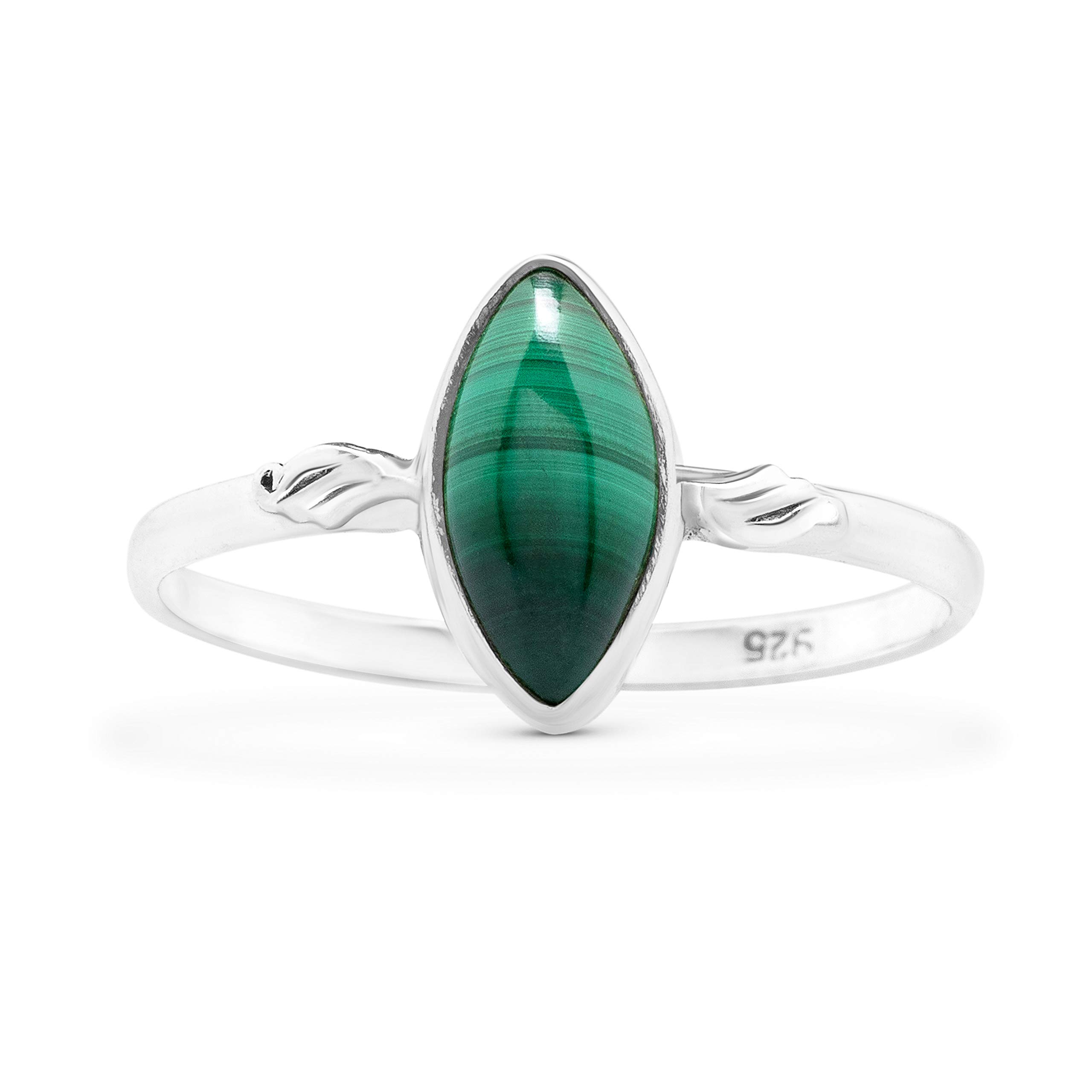 Koral Jewelry Marquise Malachite Ethnic Delicate Ring 925 Sterling Silver Vintage Tribal Gipsy Boho Look (8)