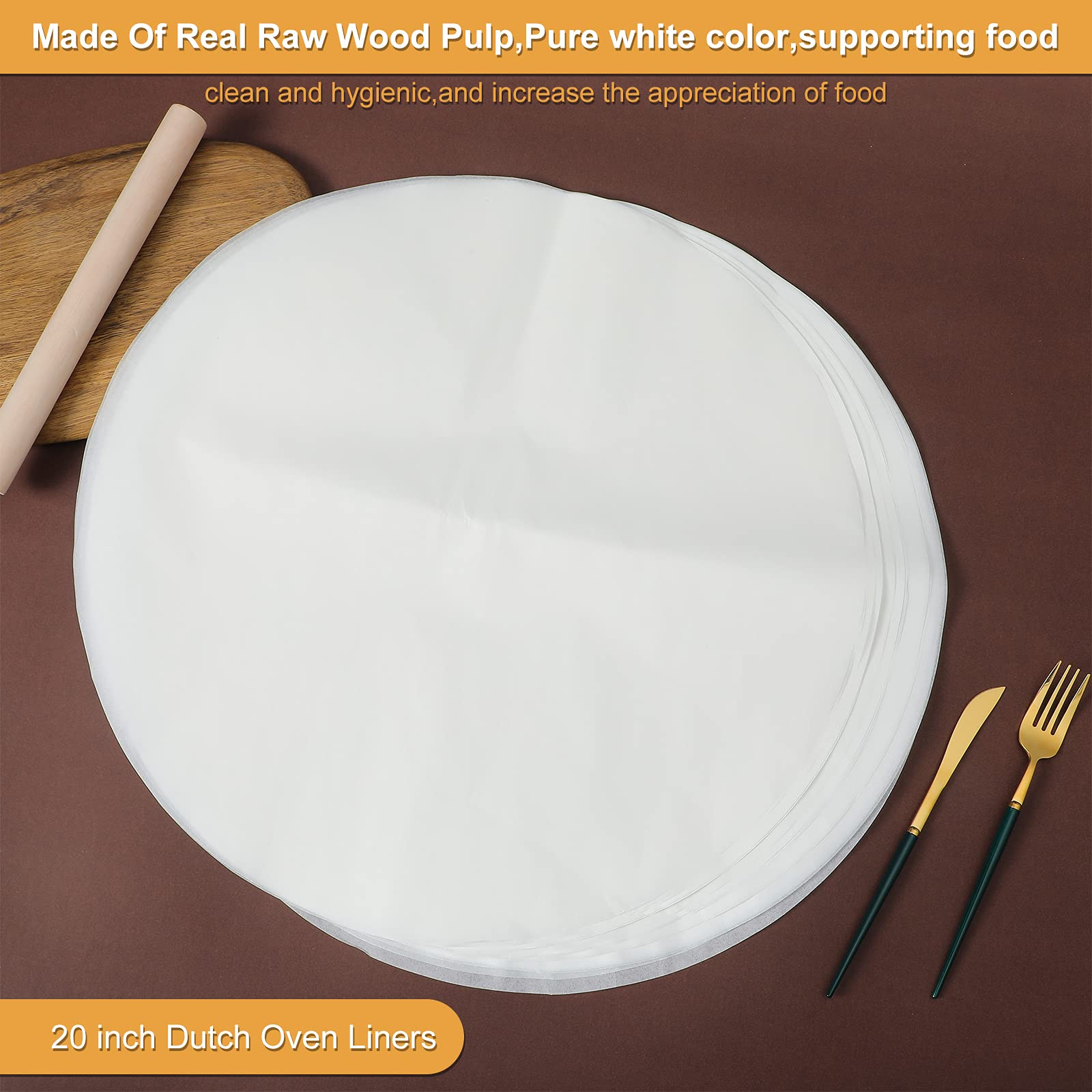 Round Parchment Paper 20 Inches Dutch Oven Liners Disposable White Baking Paper for Cake Pan, Air Fryer, Steamer, BBQ Party, Cakes, Pizza, Meats and Vegetables (40 Pieces)