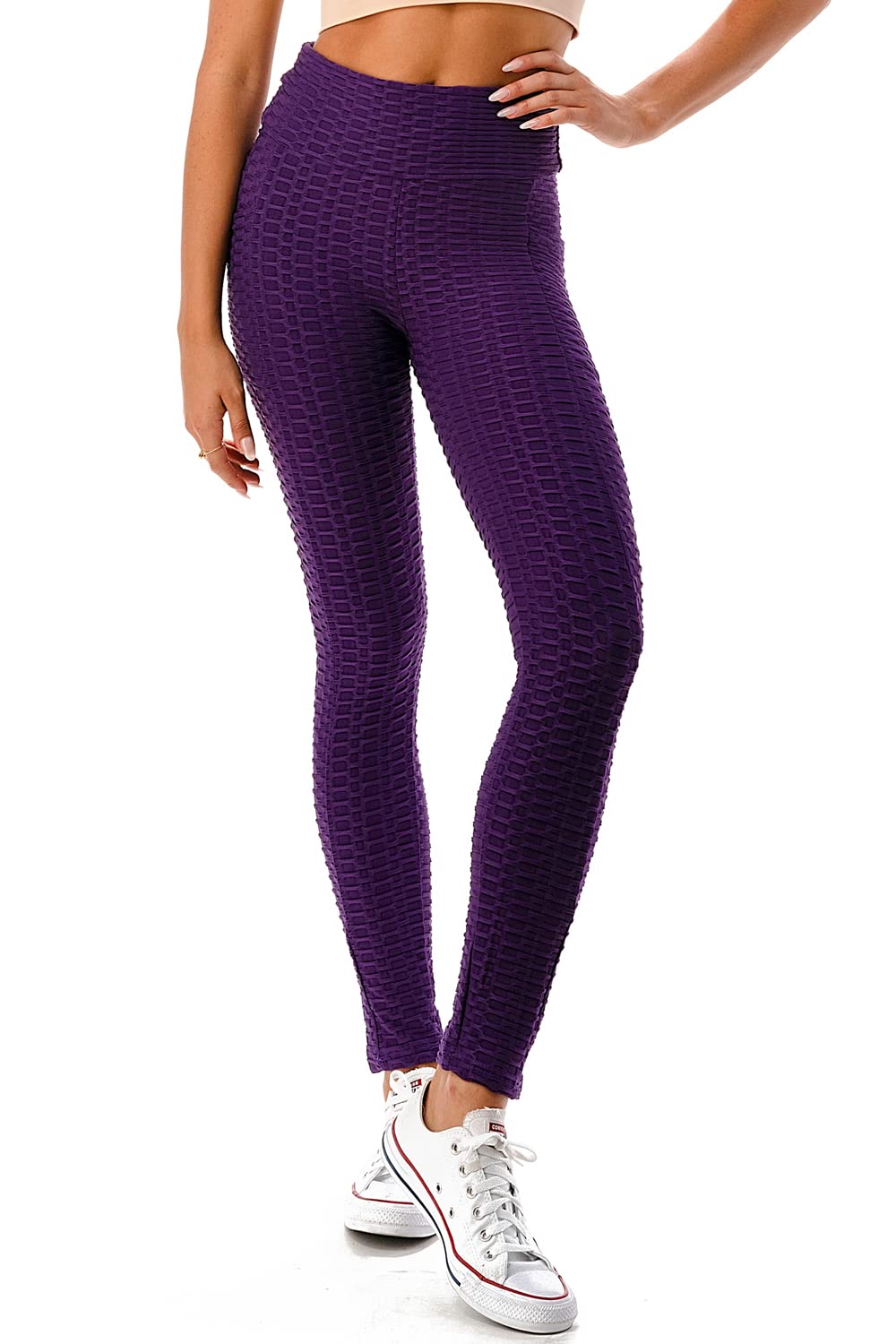 Petalroz Women's Ankle High Waist Pull-On Skinny Super Stretchy Tummy Control Workout Running Yoga Pants, Purple, X-Large