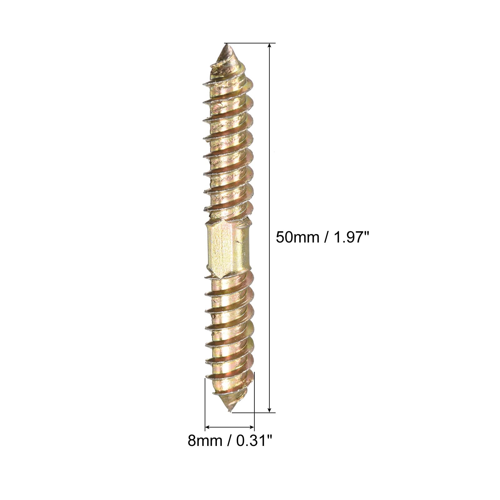 uxcell 8x50mm Hanger Bolts, 24pcs Double Ended Self-Tapping Thread Wood to Wood Dowel Screws for Wood Connecting