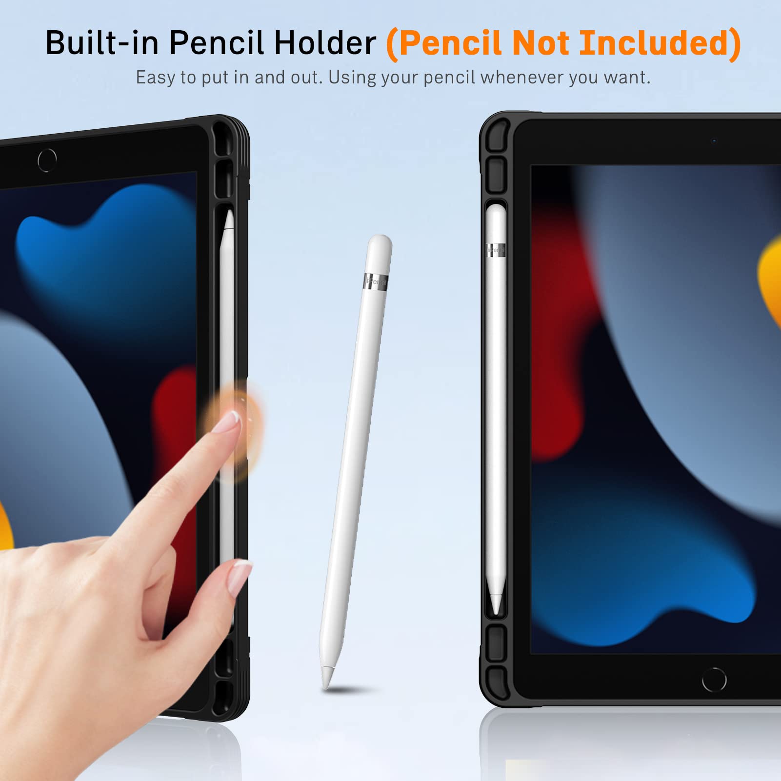 Uamark for iPad 10.2 Case,for iPad 9th/ 8th/ 7th Generation Case with Pencil Holder,Marble Design Shockproof Slim Tri-fold Stand Soft TPU(Auto Sleep/Wake) Case for Apple iPad 10.2 inch,Blue Sky