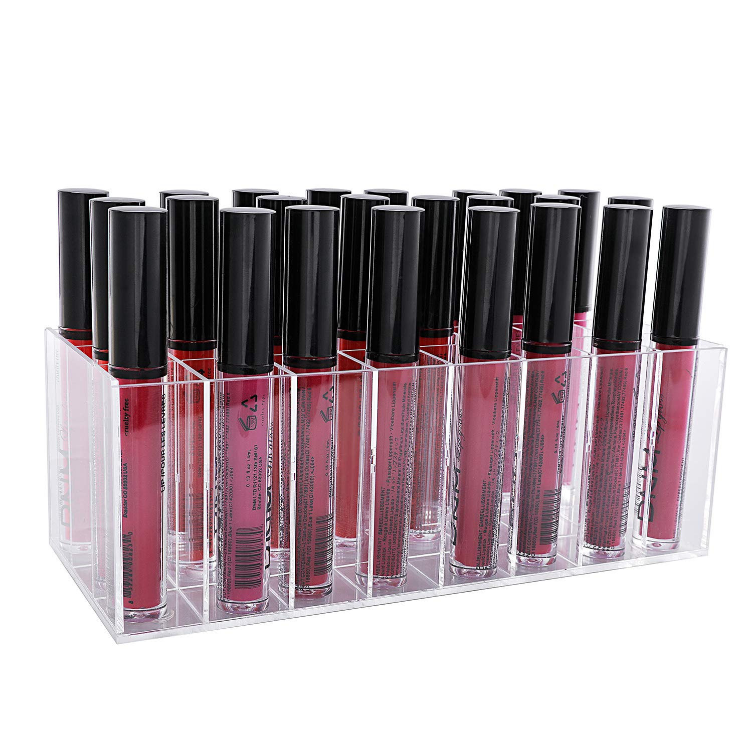 LUREME Lip Gloss Holder Organizer, Lipgloss Display Case Box, 24 Spaces Clear Acrylic Makeup Organizer (cb000003)