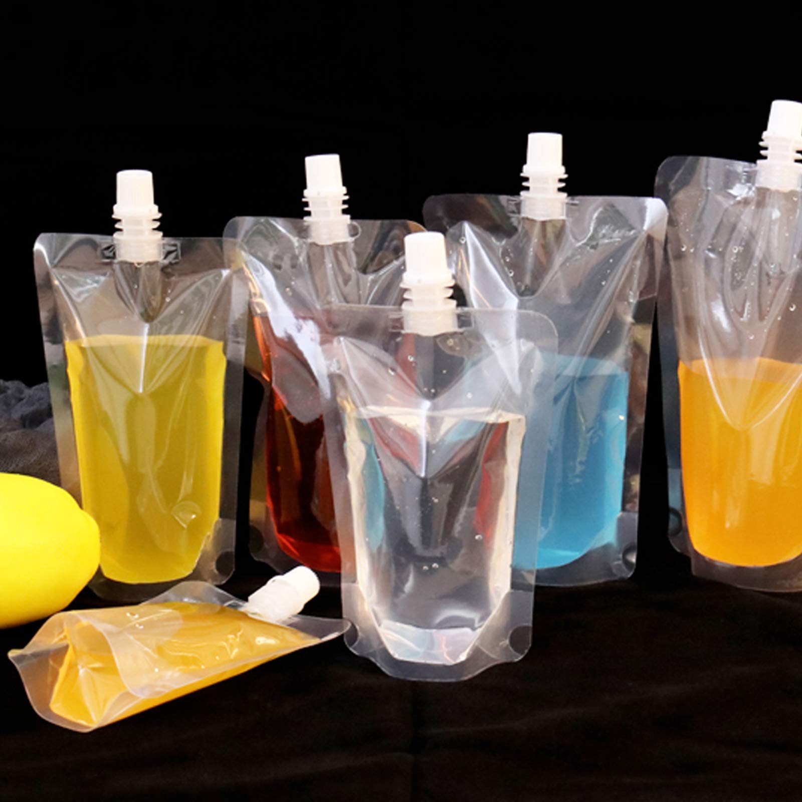 RONRONS 50 Pieces 200ml/6.76oz Plastic Flasks Liquor Cruise Pouches Reusable Liquid Spout Bags Transparent Drinking Pouch Large Capacity Beauty Liquids Containers Concealable Sneak Alcohol Travel Bag