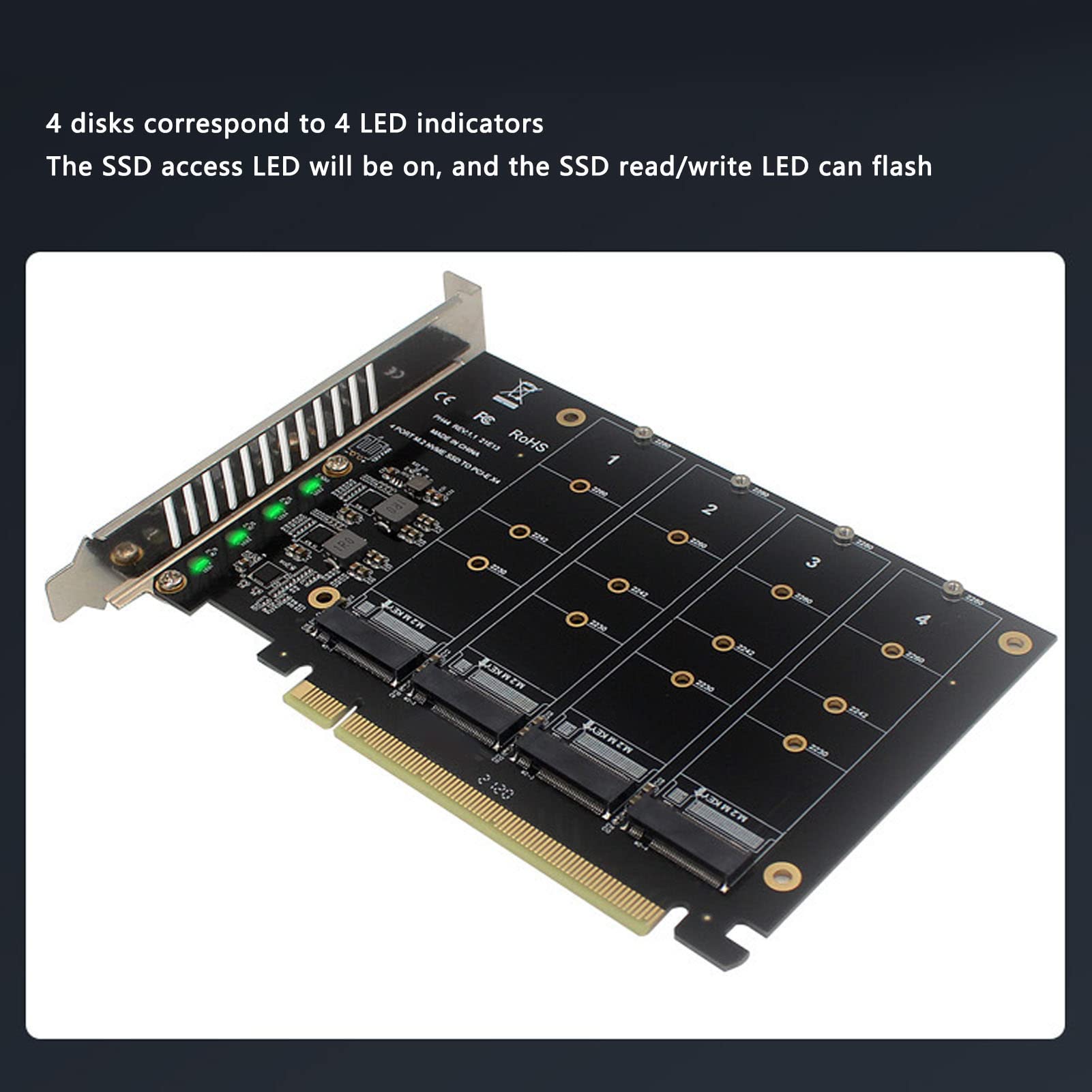 RTLR NVMERaid Card, M.2 SSD Adapter High Power DC Power Chip for 4 PCIe to PCIE3.0 4.0 NVME Protocol SSDs
