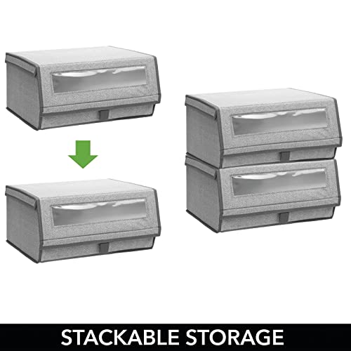 mDesign Large Fabric Closet Shoe Storage Box w/Clear Window - Shoe, Sandal, Sweater, Linen, Clothes Organizer - Boot Storage Solutions - Shoe Bin - Lido Collection, 2 Pack, Gray Herringbone