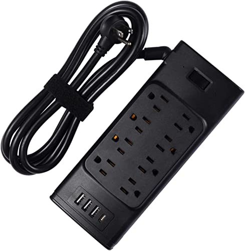 Surge Protector Power Strip 6 ft Flat Plug Power Strip, Multiple Plug Outlet, Outlet with 8 Sockets 4 USBInterface, 1875W, 2700 Joules, Blackļ¼Desktop Power Strip