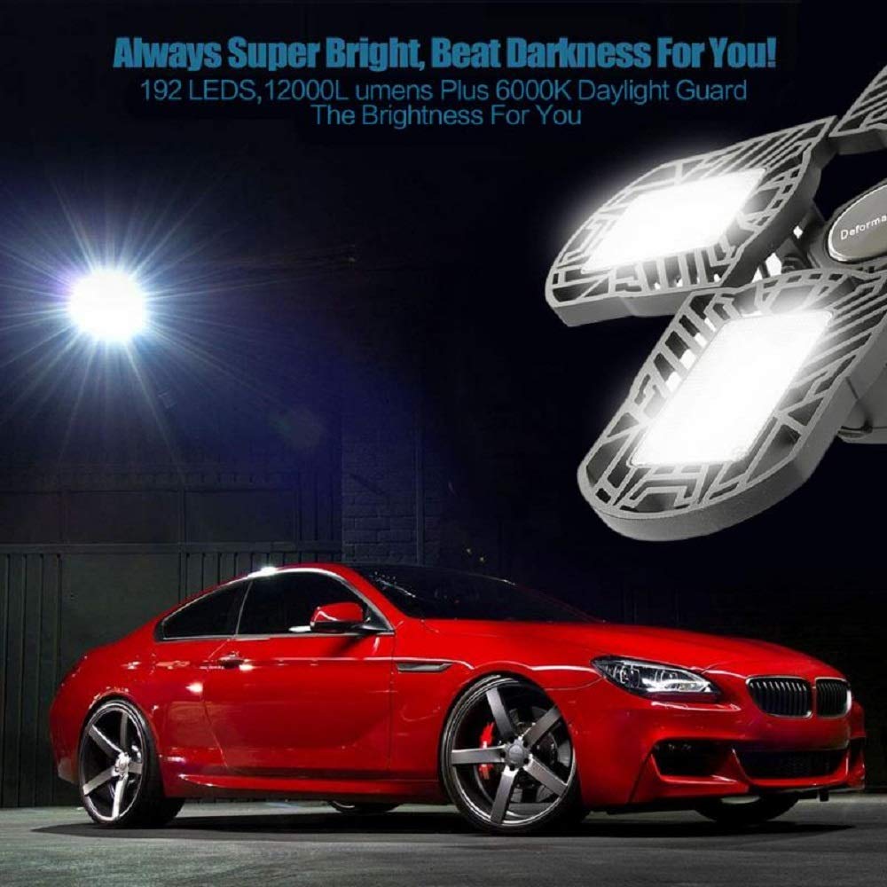Led Garage Lights,120w Deformable Garage Ceiling Light 12000lm E28 Basement Lights,Adjustable Led Panels β Fits for Garage, Warehouse, Barn, Workshop and Yard
