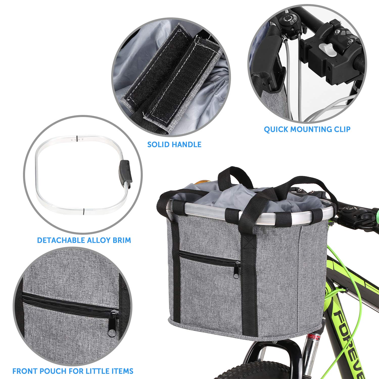 Lixada Bike Basket, Small Pet Cat Dog Carrier Bicycle Handlebar Front Basket Folding Detachable Removable Easy Install Quick Released Picnic Shopping Bag, Max. Bearing: 11lbs