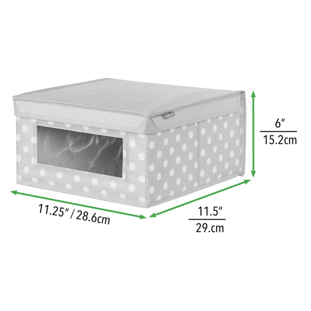 mDesign Medium Soft Stackable Fabric Baby Nursery Storage Organizer Holder Bin Box with Front Window and Lid for Child/Kids Bedroom, Playroom, Classroom, Lido Collection, 8 Pack - Gray/White Polka Dot