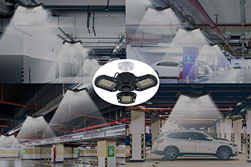 LED Garage Lights, 60W Deformable Garage Ceiling Lighting Fixture, 6000LM E26 Trilights with 3 Adjustable Panels, 6000K Triple LED Shop Light Bulb for Garage, Workshop, Warehouse (No Motion Activated)
