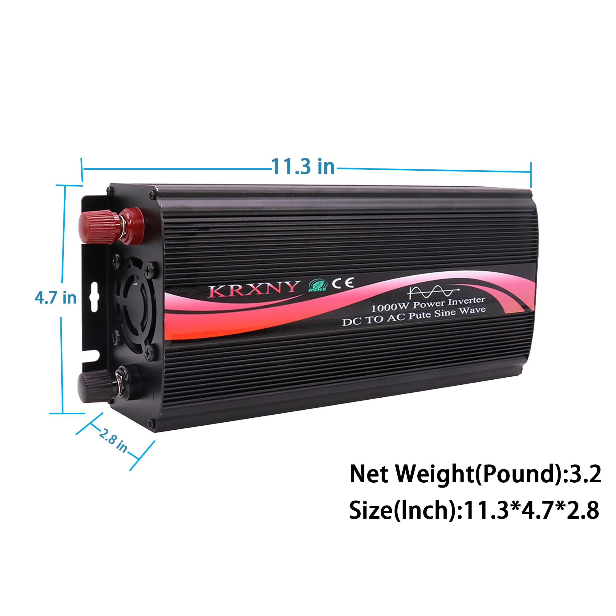 KRXNY 1000W Watt Pure Sine Wave Car Power Inverter Converter 12V DC to 110V 120V AC 60HZ with LED Display
