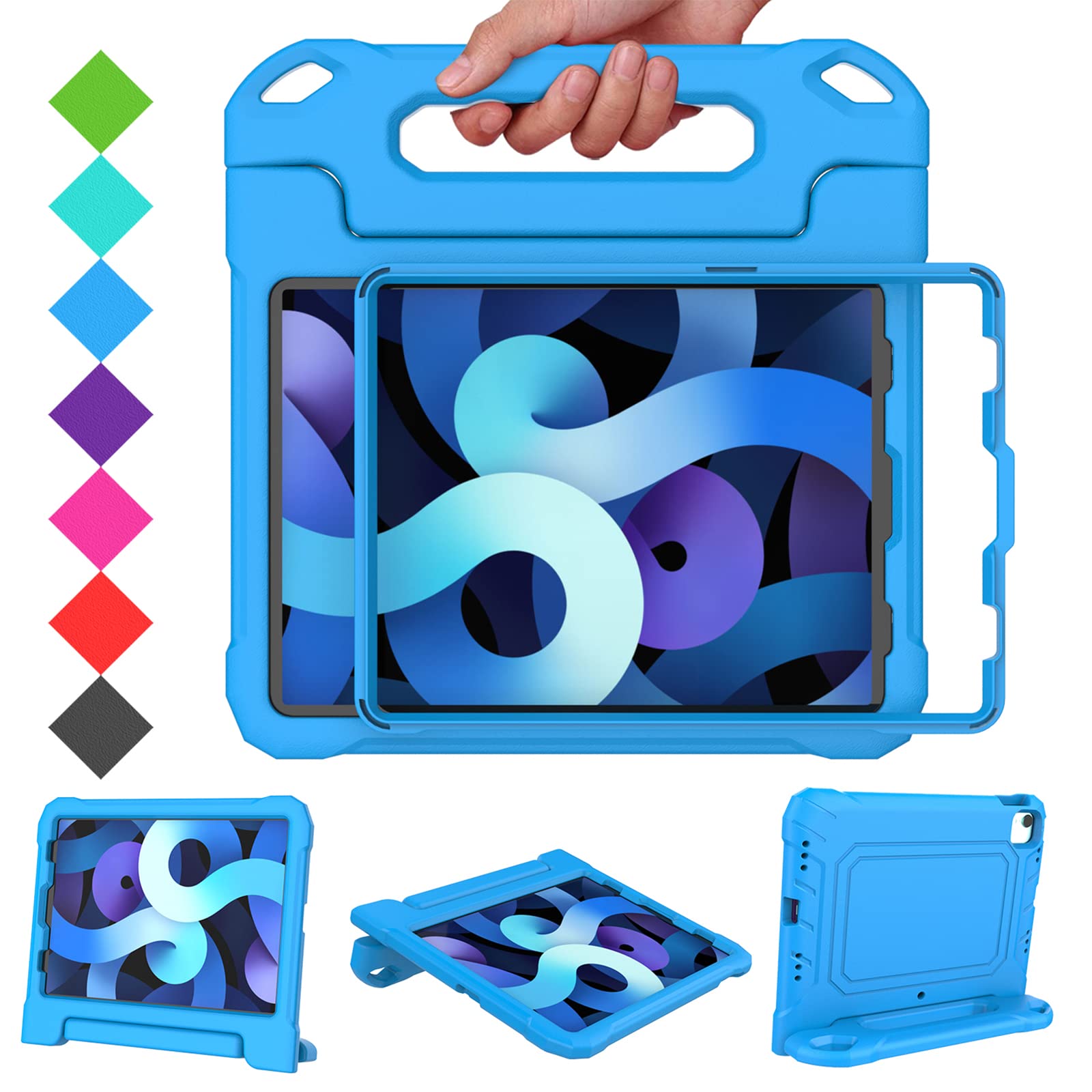 RTOBX Kids Case for iPad Air 5th/4th Generation,iPad Air 10.9 inch 2022/2020 Case with Screen Protector, iPad Pro 11 Protective Case with Handle Stand for Apple iPad Air 4/5 & Pro 11,Blue