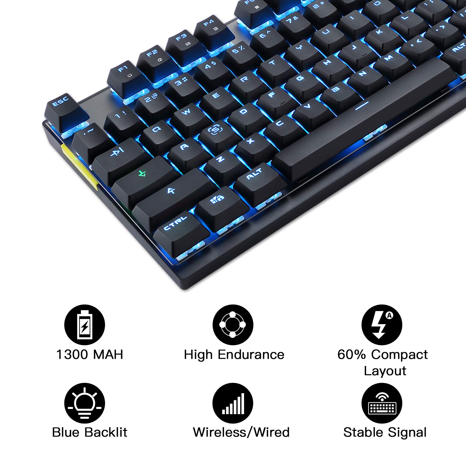 MOTOSPEED 2.4GHz Wireless/Wired Mechanical Keyboard 87Keys Led Backlit Brown Switches Type-C Gaming Keyboard for Gaming and Typing,Compatible for Mac/PC/Laptop
