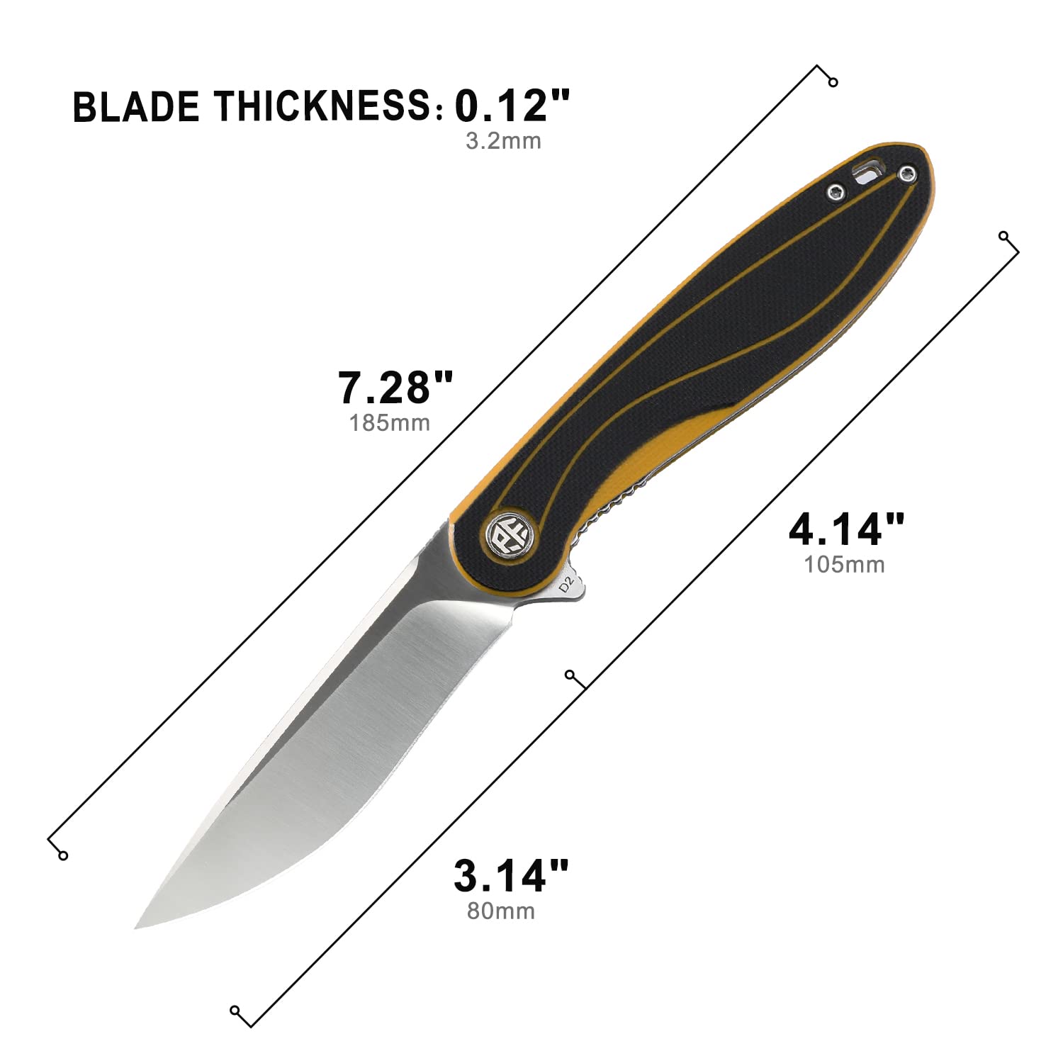 Petrified fish PF858 G10 handle D2 steel folding knife outdoor camping hunting Multifunction EDC tool Survival knives (Yellow)
