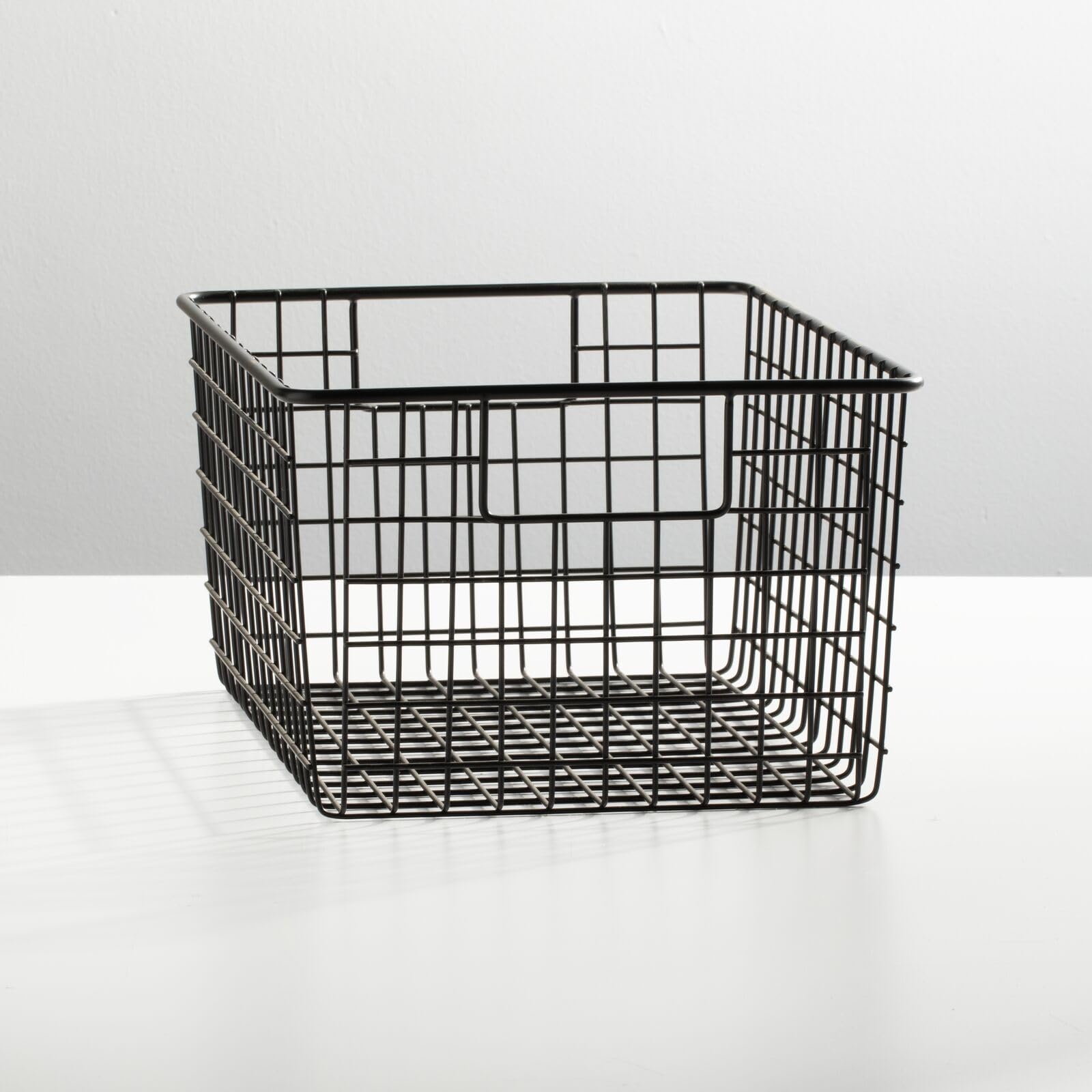 mDesign Metal Wire Closet Storage Basket Organizer with Handles for Organizing Bedroom, Bathroom, Mudroom, Entryway, Hallway, or Linen Closets - Concerto Collection - 2 Pack - Black