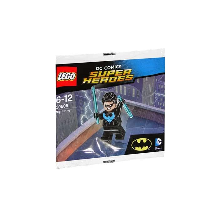Lego Nightwing Minifigure (Blue) - Includes 2 Red Baton Weapons - DC Comics Superheroes Ages 6-12, 6 pcs.