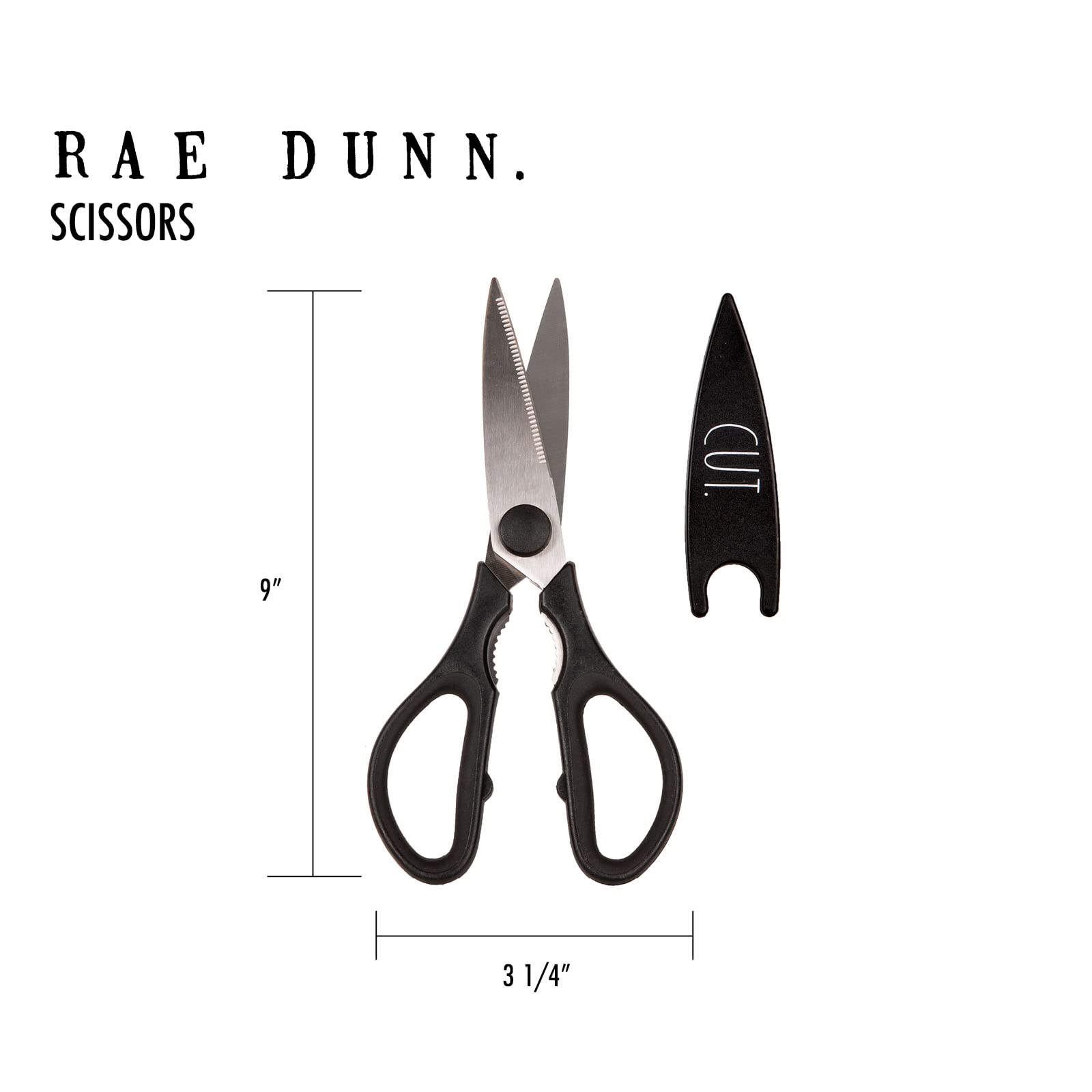 Rae Dunn Everyday Collection Set of 5 Stainless Steel Knives and Rae Dunn Kitchen Scissors- Stainless Steel, with Soft Grip Handles (Black)