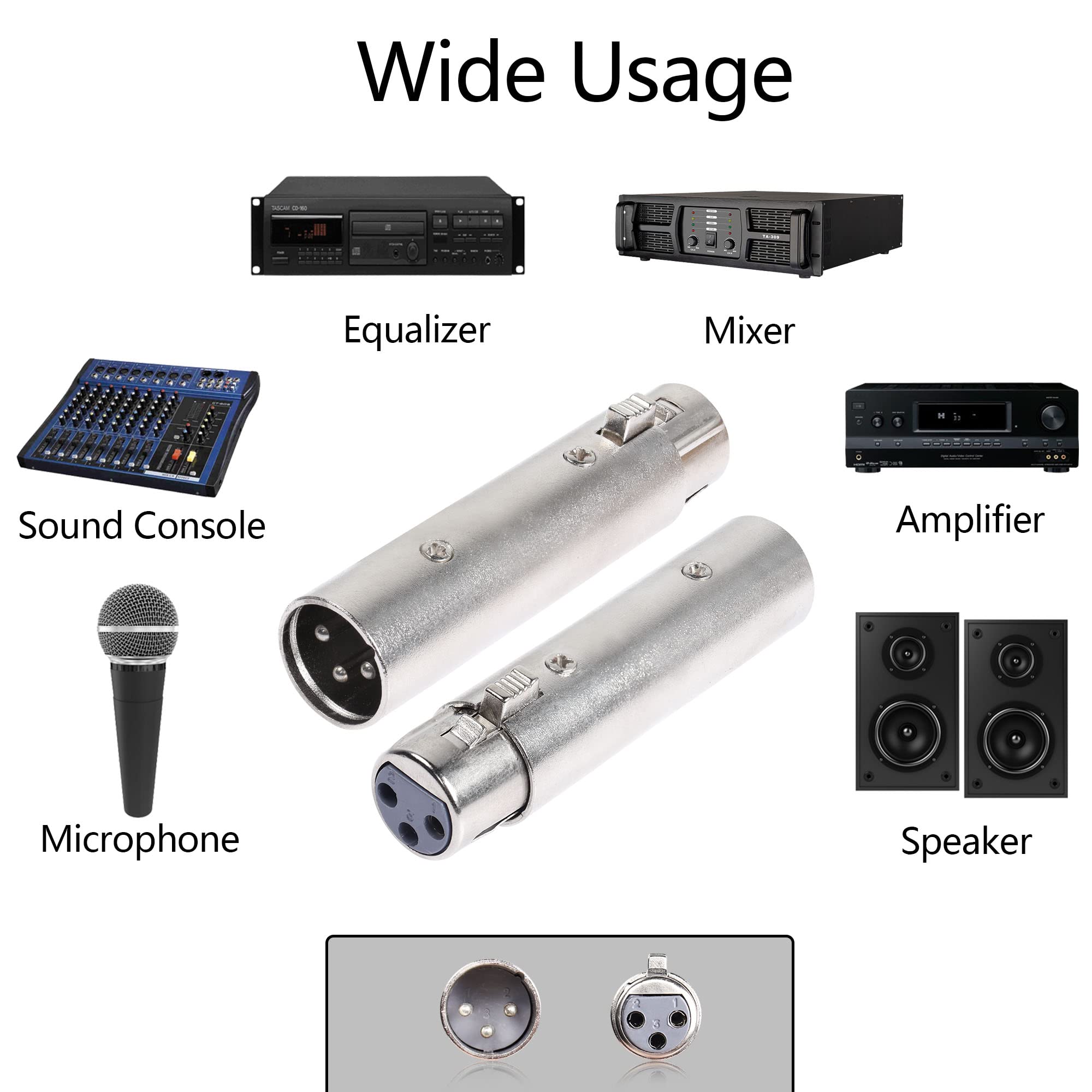 PNGKNYOCN XLR Male to Female Adapter,3 Pin XLR Audio Microphone Cable Extension Adapter Connector(2-pack)