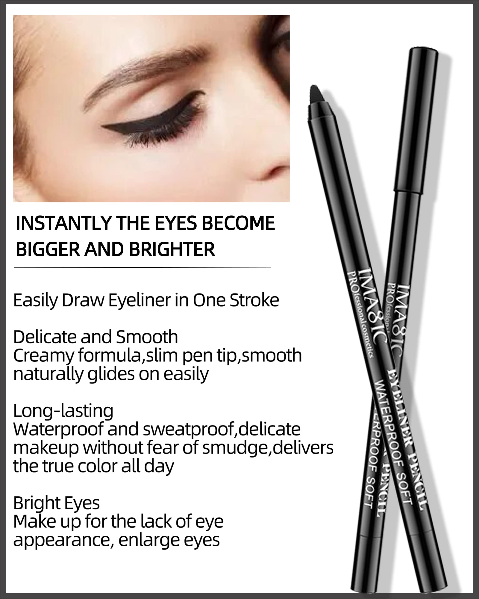 LYSdefeu 2Pcs Black Waterproof Smudge-proof Gel Eyeliner Pencil, Fade-Proof Eye Liner Pencil Soft Smooth Easy-to-Sharpen Pencil for Women Cat Eye/Smoky Eye Makeup with Pencil Sharpener
