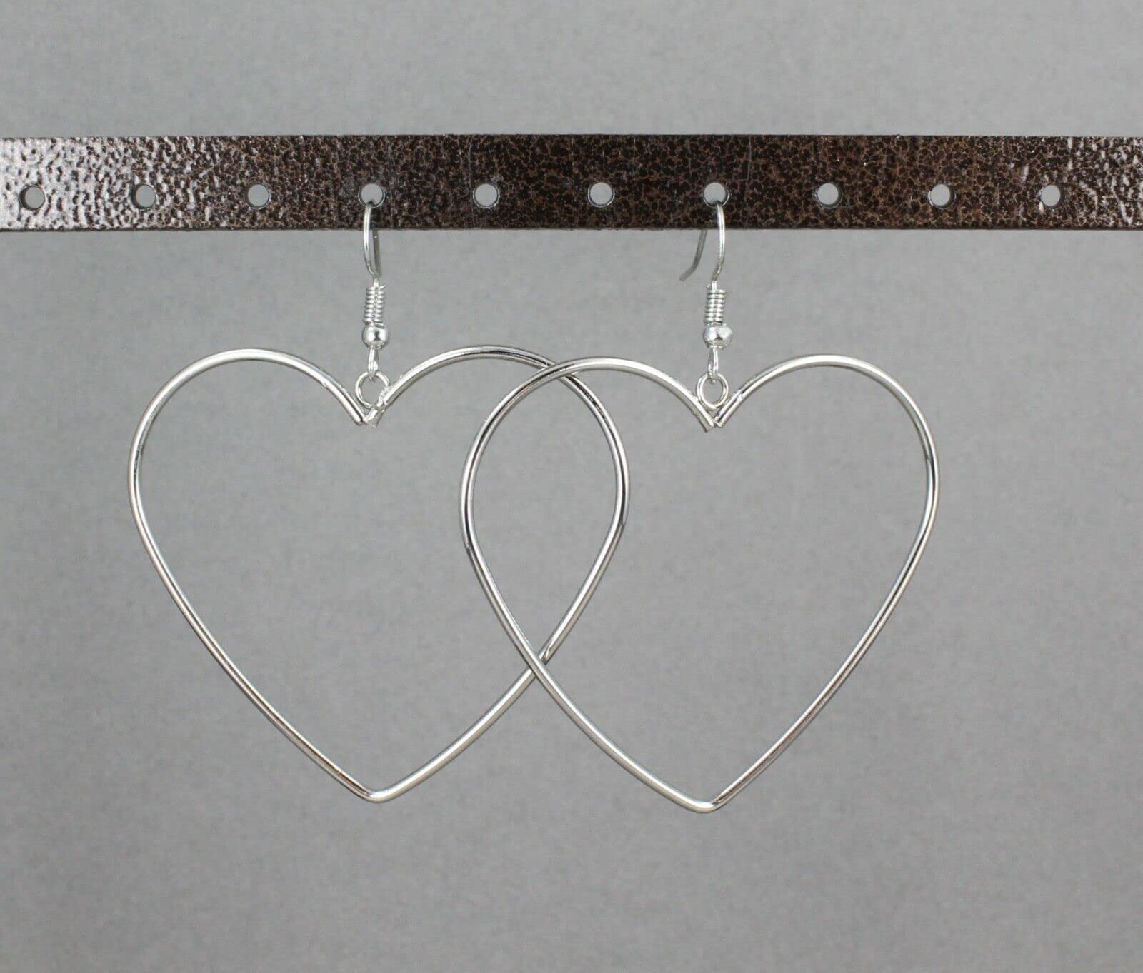 Silver Heart Earrings Earrings 2.5" Long Dangle Light Outline Heart Adorable Statement Jewelry Earrings for Women