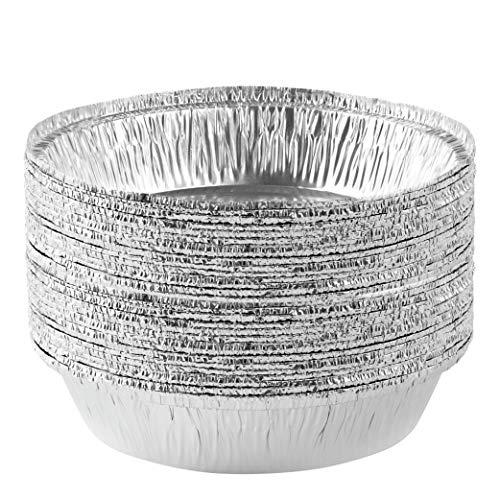 PLASTICPRO 7'' Inch Round Tin Foil Pans Disposable Aluminum, Freezer & Oven Safe - For Baking, Cooking, Storage, Roasting, & Reheating, Pack of 20