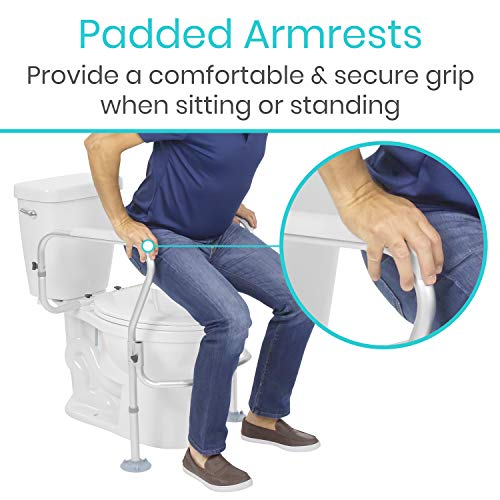 Vive Toilet Safety Rail Frame - Grab Bars for Bathroom - Fall Prevention - Adjustable Non Slip for Adults, Seniors, Elderly, Disabled, Handicapped - Padded Handle Support - Medical Device for Home Use
