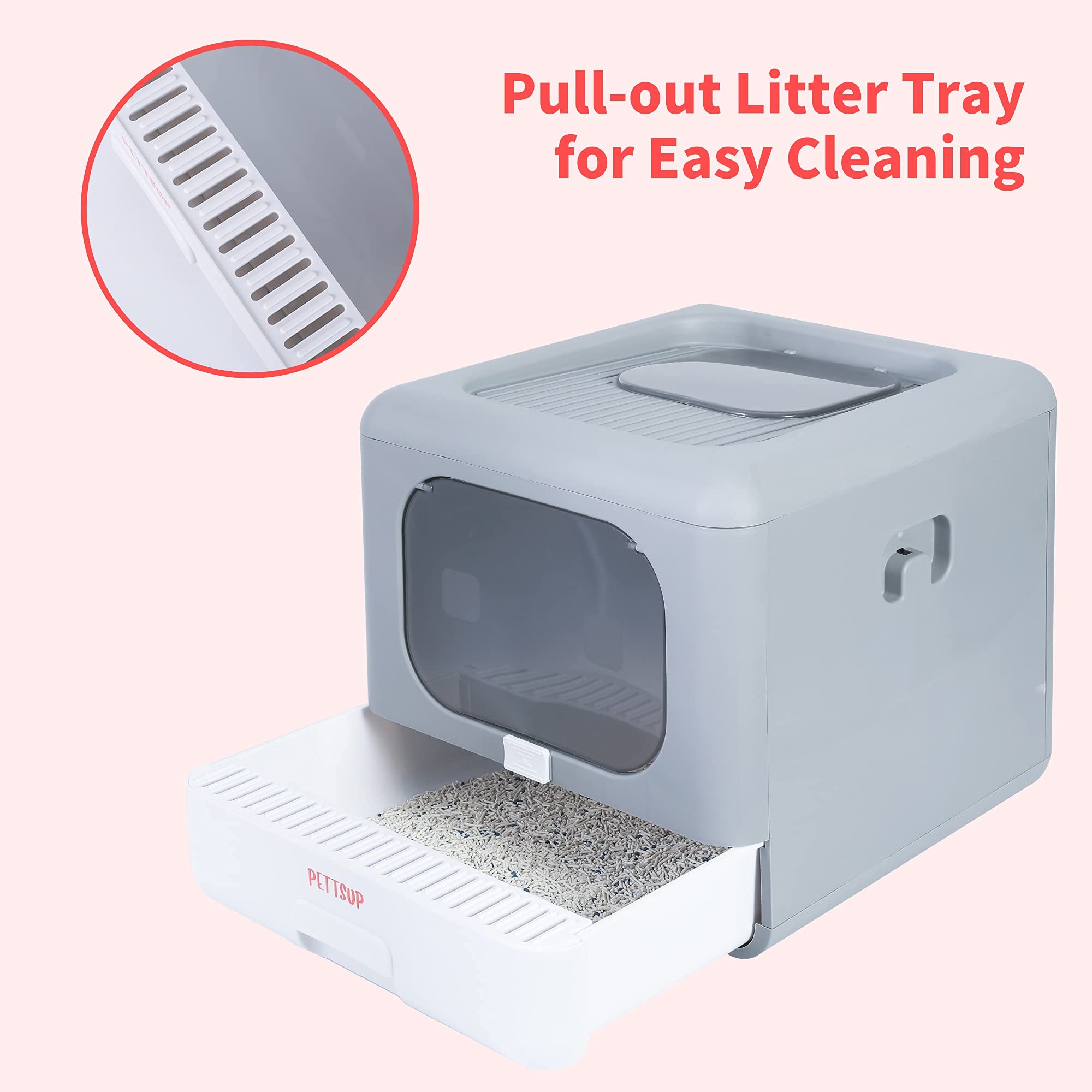 Pettsup Cute Cat Litter Box (Cube Robot), with Front and Top Entry Door, Enclosed Kitty Litter Box with Lid, Modern Litter Box Furniture for Indoor Cats (Grey)