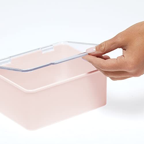 mDesign Plastic Cosmetic Storage Organizer Box Containers, Hinged Lid for Bedroom, Bathroom Vanity Shelf or Cabinet, Holds Masks, Palettes, Nail Polish, Lumiere Collection, 2 Pack - Light Pink/Clear